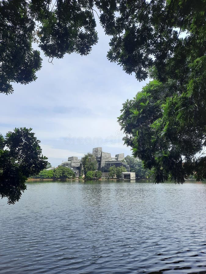 The Library Near Lake in the Campus Stock Image - Image of canal ...