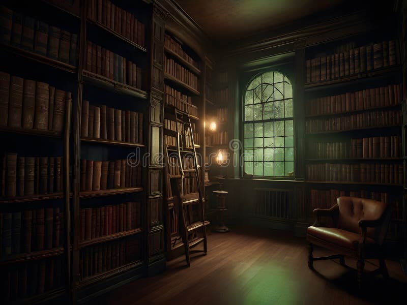Library at Night, 3D Rendering Illustration Stock Illustration ...