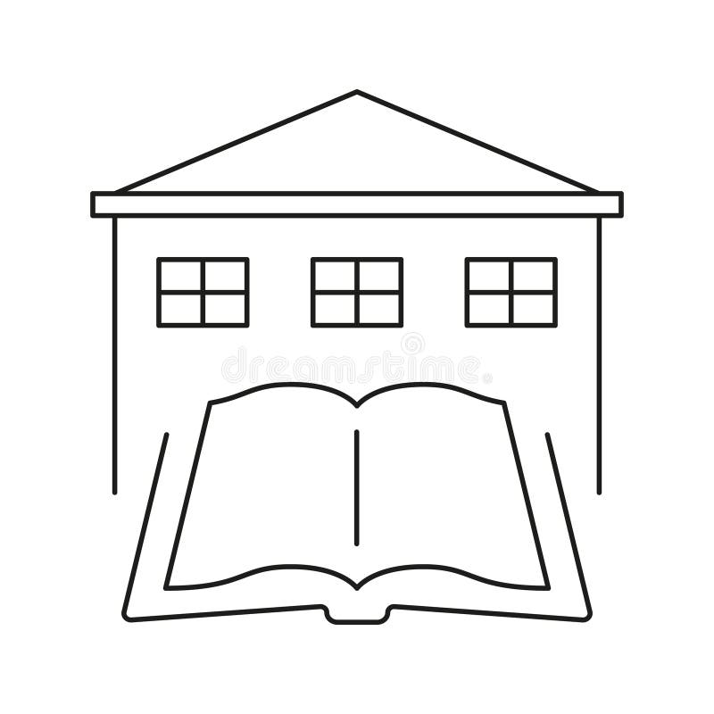 Library with Open Book Line Icon. Knowledge, Education, and Learning ...