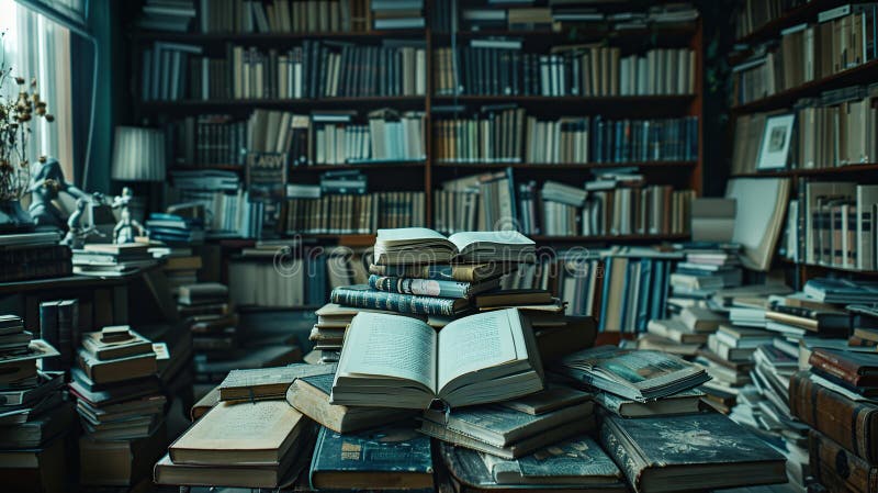 A Library Overflowing with Knowledge Stock Illustration - Illustration ...