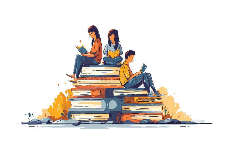 Library with People Reading and Studying Knowledge Isolated Stock ...