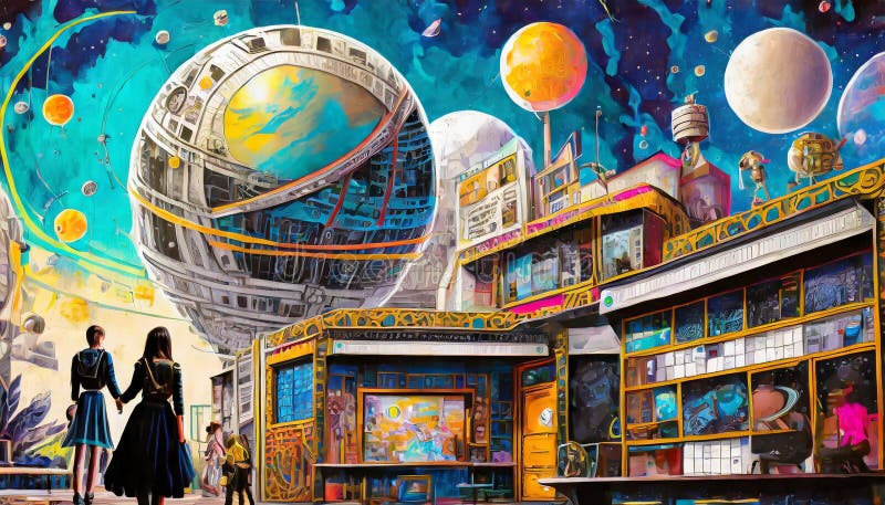 Library with Planetarium Realistic Display Stock Illustration ...