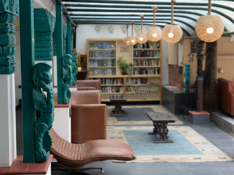 Library Reading Area with Nepalese Statues Stock Photo - Image of ...