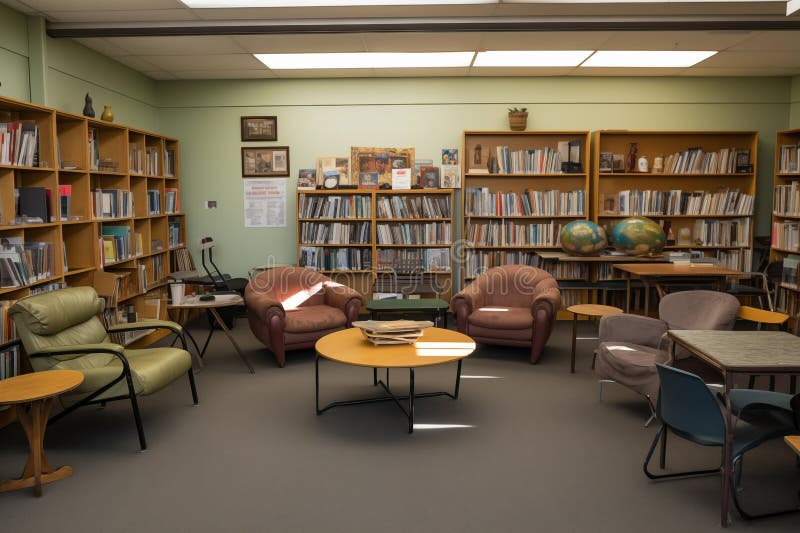 Library Reading Room with Bookshelf, Armchairs and Coffee-table ...