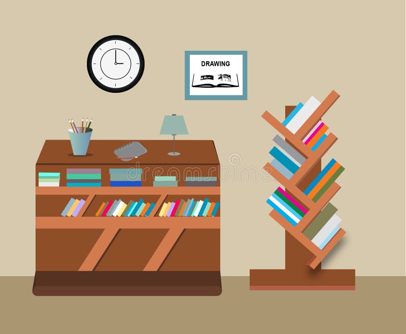 Library and reading tables stock illustration. Illustration of library ...