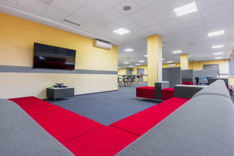 Library Relax Area with Sofa Stock Image - Image of carpet, colored ...