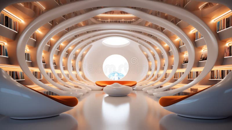 Library Room of a Beautiful Futuristic Design. AI Generated Stock ...