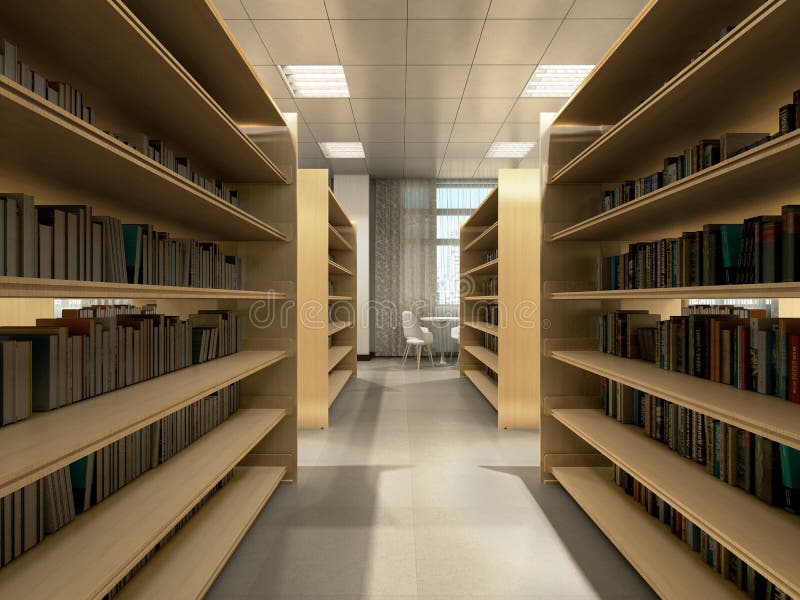 Library Room Bookshelves Tables with Chairs Light Library Room 3d ...