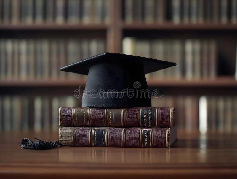 A Library Scene with Books and Graduation Cap on Top, a Study Concept ...