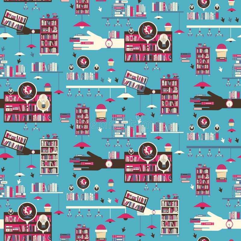 Library Scene Illustration in Flat Design Stock Vector - Illustration ...