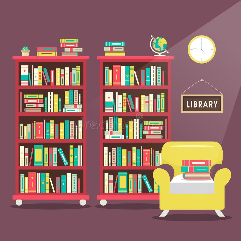 Library Scene Illustration in Flat Design Stock Vector - Illustration ...