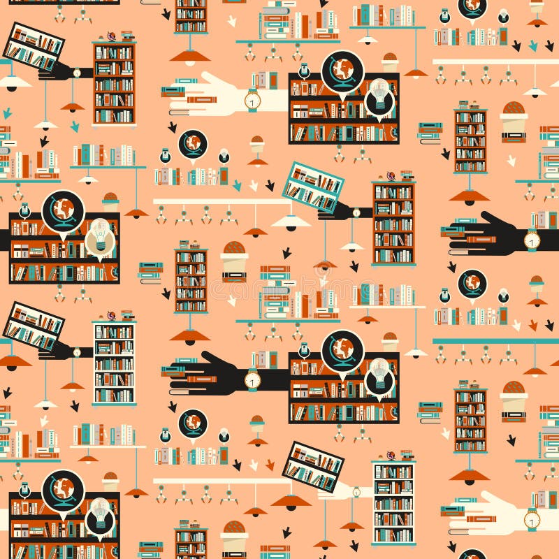 Library Scene Illustration in Flat Design Stock Vector - Illustration ...