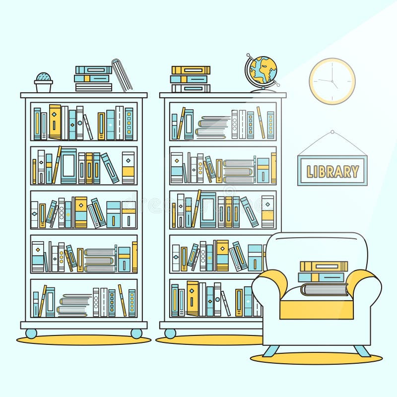 Library Scene Illustration In Flat Design Stock Vector - Illustration ...