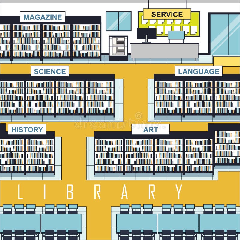 Library Scene Illustration in Flat Design Stock Vector - Illustration ...