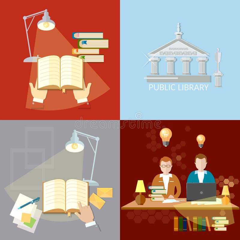 Library Set Students Reading Room Education Concept Stock Vector ...