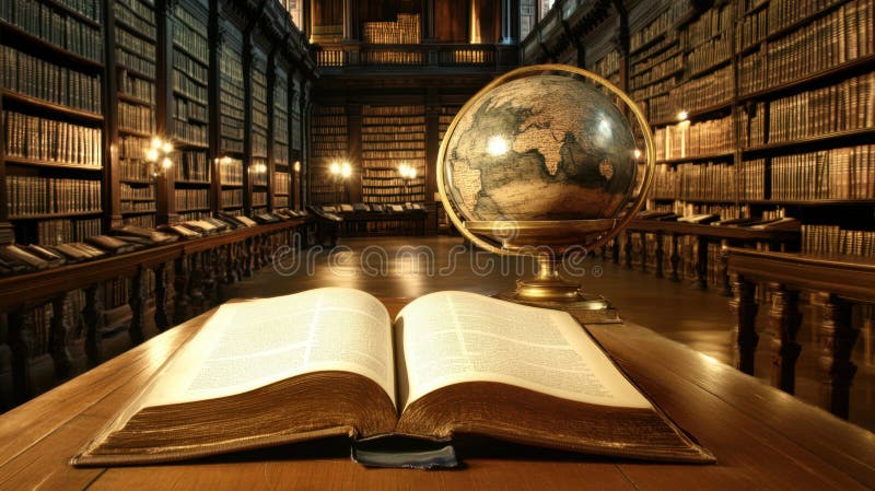 Library Setting with Open Book Symbolizing Study and Academic Knowledge ...