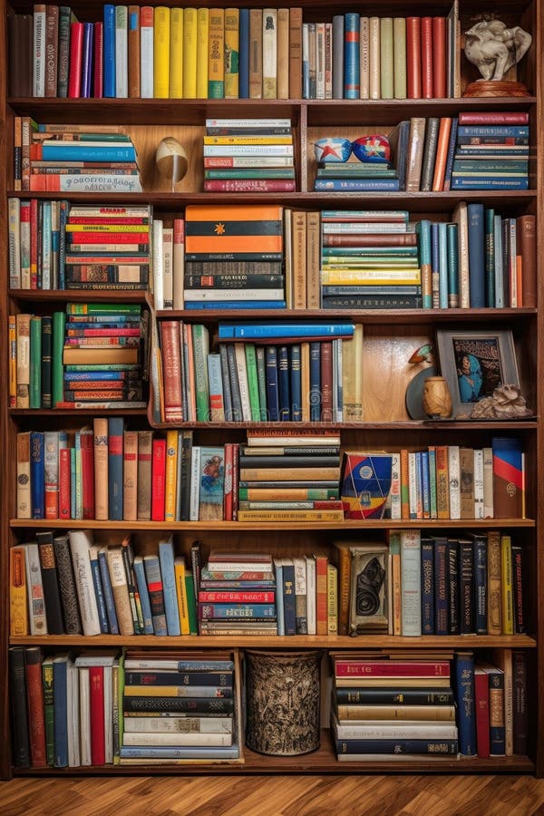 A Library Shelf with Books in Multiple Languages Stock Illustration ...