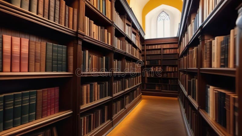 Library Shelves, Aisle, Book Shelf Rows Stock Image - Image of ...
