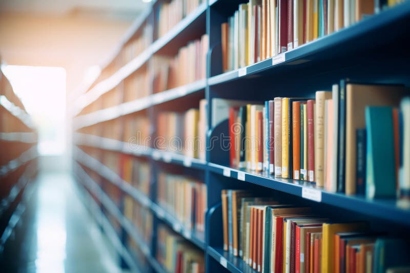 Library Shelves with Many Books Stretching into Distance Towards the ...