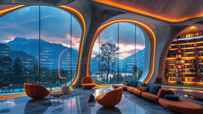 Library with Sleek Lines and Futuristic Elements for a Modern Reading ...