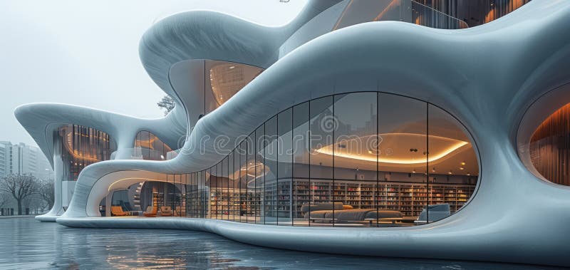 Library with Sleek Lines and Futuristic Elements for a Modern Reading ...