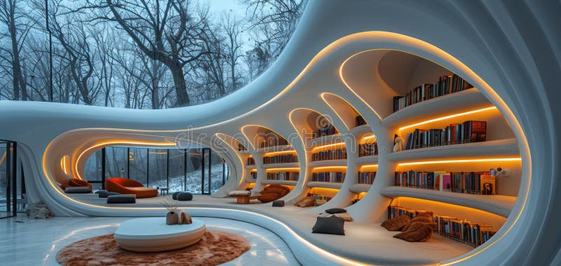 Library with Sleek Lines and Futuristic Elements for a Modern Reading ...