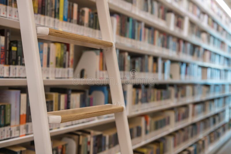 Library Staircase with Blur Multiple Books on Shelf Stock Photo - Image ...