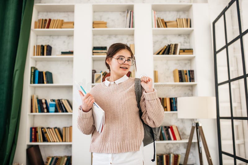 Student Girl Studying Hard in Library Stock Photo - Image of ...