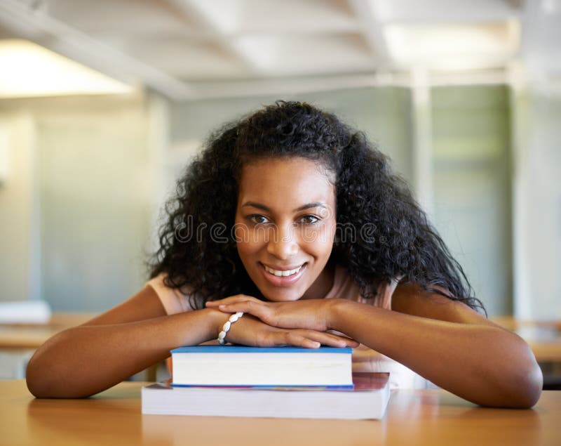 Library, Student and Portrait of Woman with Books for Knowledge ...