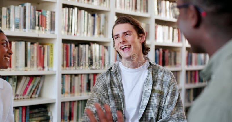 Library, Students and Man with Education, University and Study Group ...