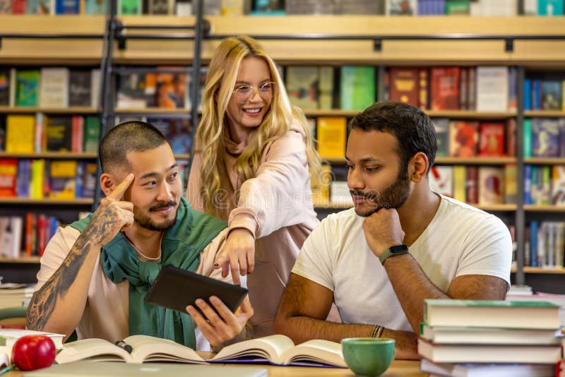 Students Studying in the Library Stock Image - Image of literature ...