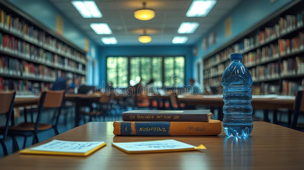 Library Study Session Water Bottle, Books, Notes Stock Illustration ...