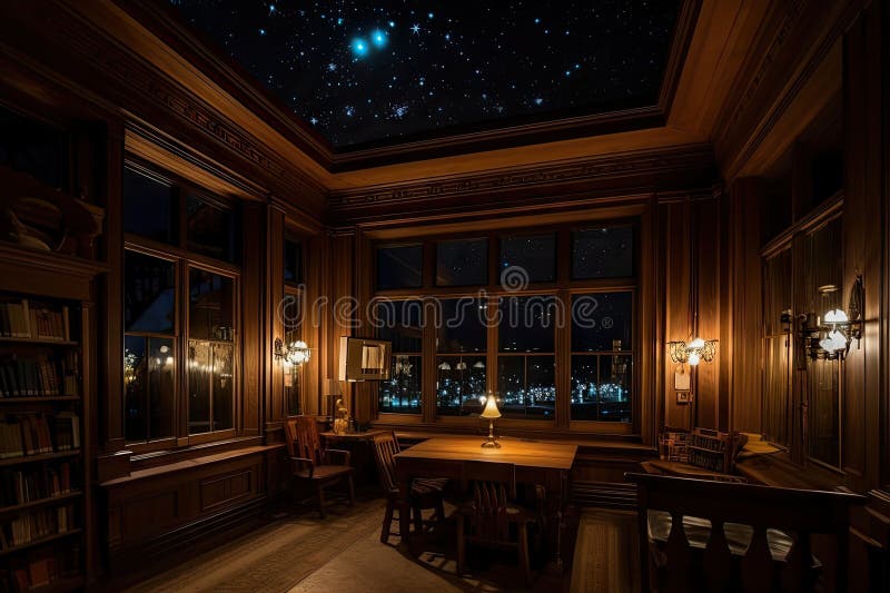 Library, with View of Vibrant Cityscape, Featuring Bustling Sidewalks ...