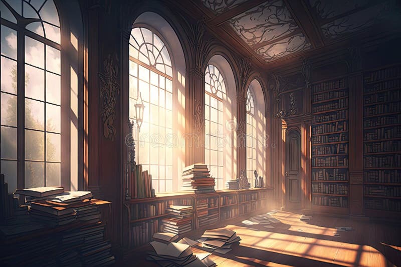 A Library with Sun Rays Shining through the Windows and Books on the ...