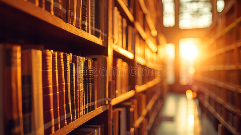 Library at Sunset Shelves Filled with Books on Lifelong Learning Stock ...