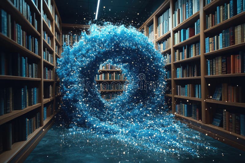 Magical Blue Sparkle in Library Stock Illustration - Illustration of ...
