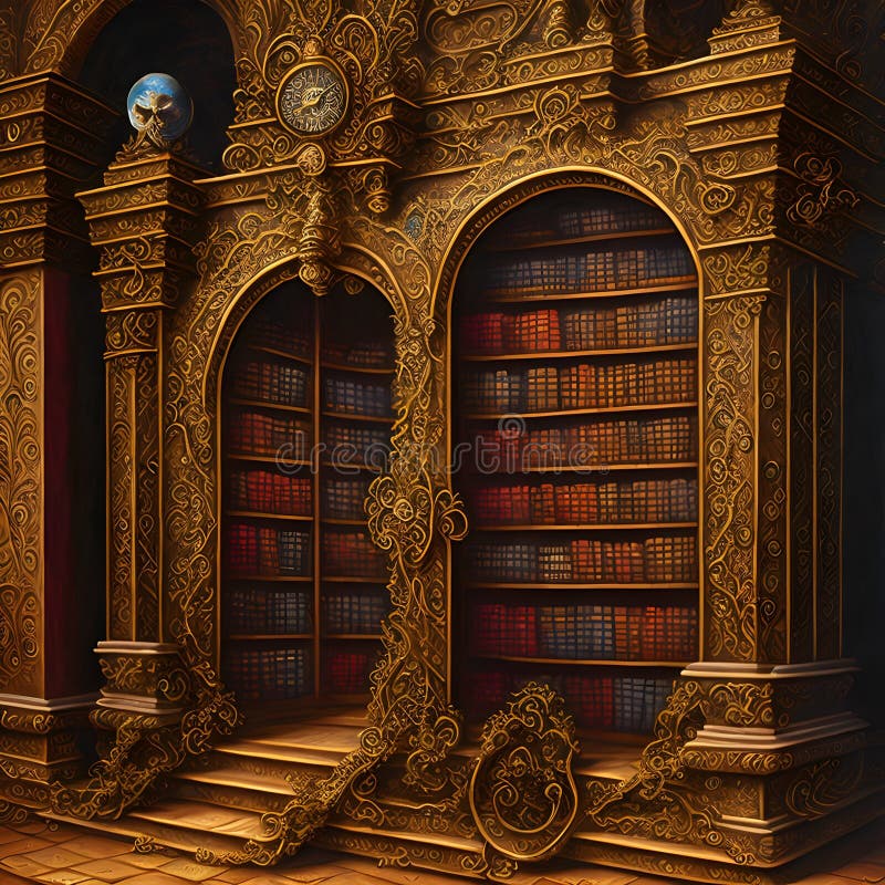 Library of Time, Generative AI Illustration Stock Illustration ...