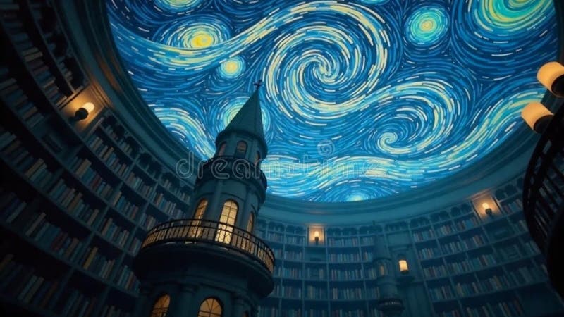 A Library with a Tower in the Centre Stock Illustration - Illustration ...