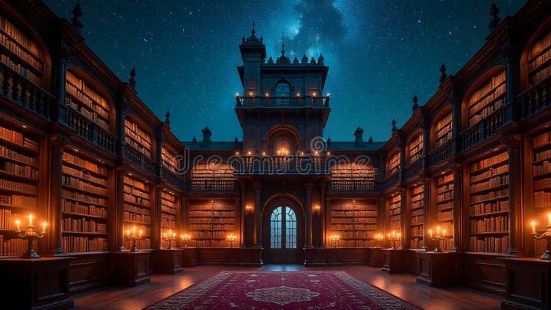 A Library with a Tower in the Centre Stock Illustration - Illustration ...