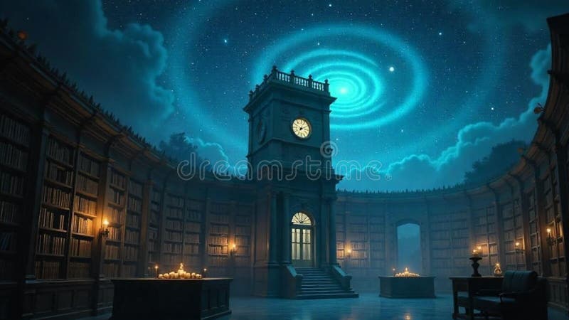 A Library with a Tower in the Centre Stock Illustration - Illustration ...