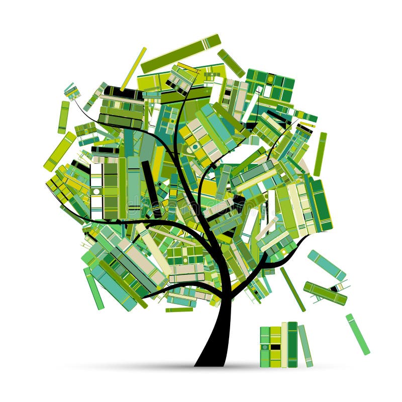 Tree with books stock vector. Illustration of blooms - 17038465