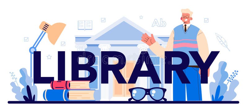 Library Typographic Header. Library Staff Cataloguing and Sorting Books ...