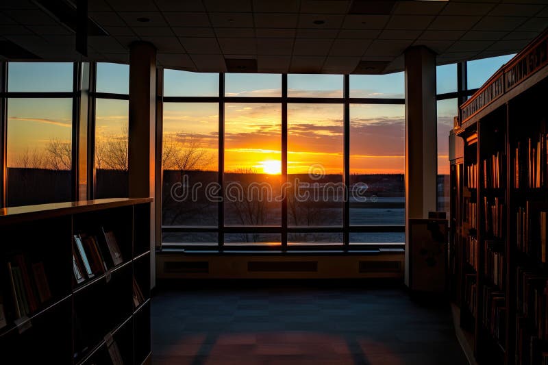 Library, with View of Vibrant Cityscape, Featuring Bustling Sidewalks ...