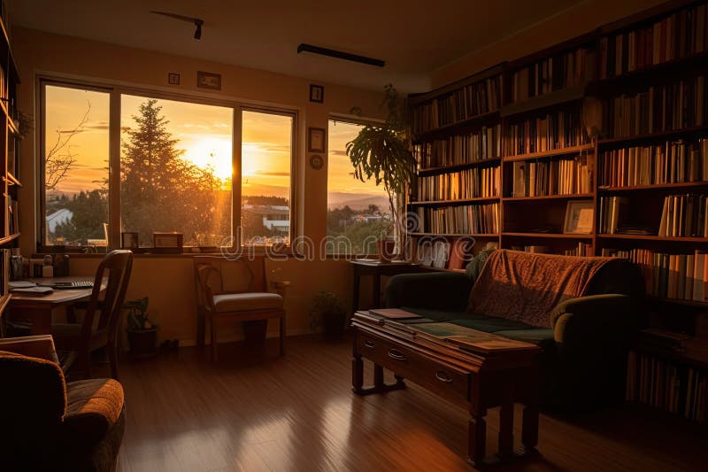 Library, with View of the Sunset, Surrounded by Cozy and Peaceful ...