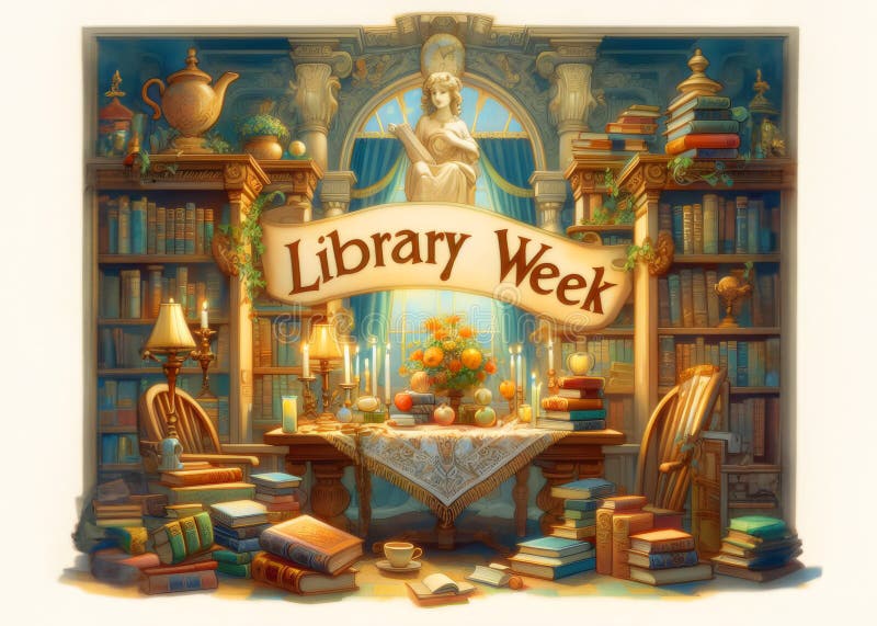 Library Week Poster in an Old-fashioned Library Stock Photo - Image of ...