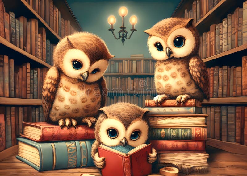 Library Week Poster with Owls Stock Illustration - Illustration of play ...