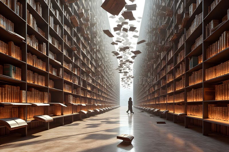 A Library Where Books Float in Mid-air and the Shelves Stretch into ...