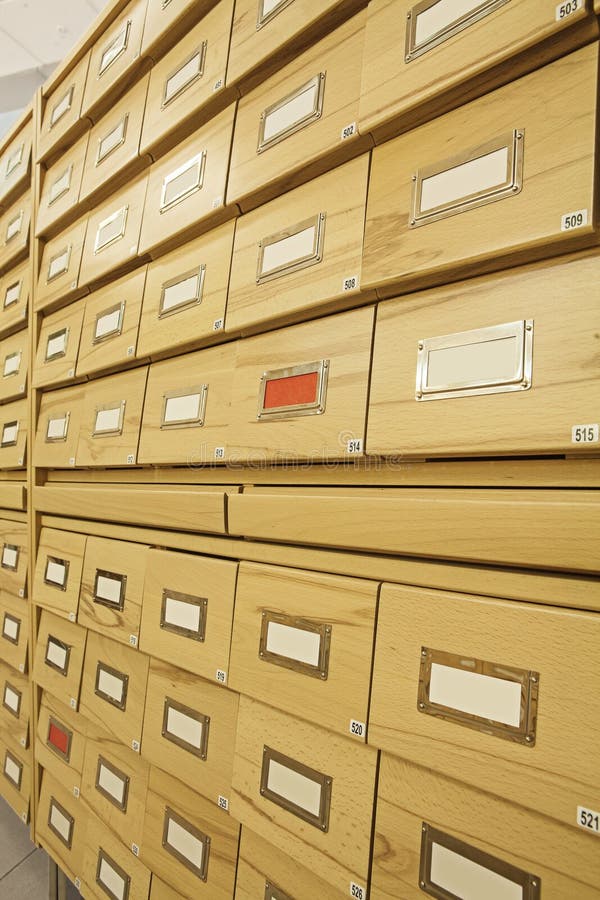 Library Wooden Card Catalog Closeup Stock Photo - Image of group ...