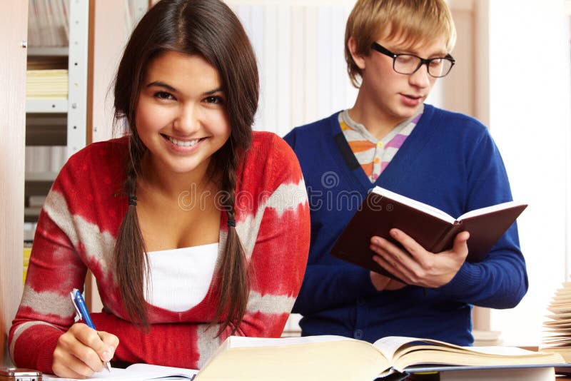 Workplace in library stock image. Image of indoor, library - 17345941