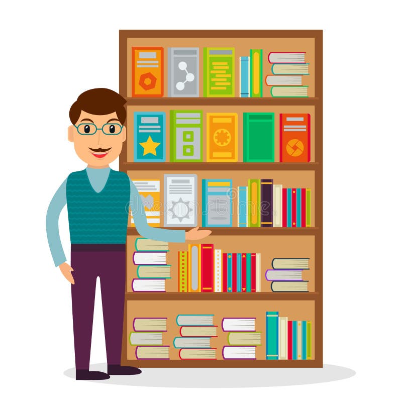 Librero En La Librería O Bibliotecario Ilustración del Vector ...